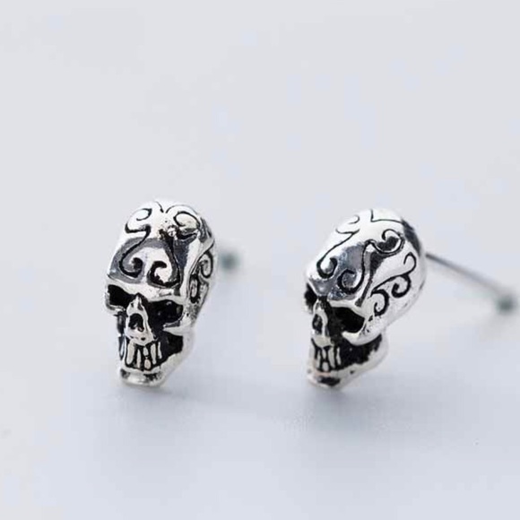 Jewelry | Etched Skull Stud Earrings 925 Sterling Silver | Poshmark